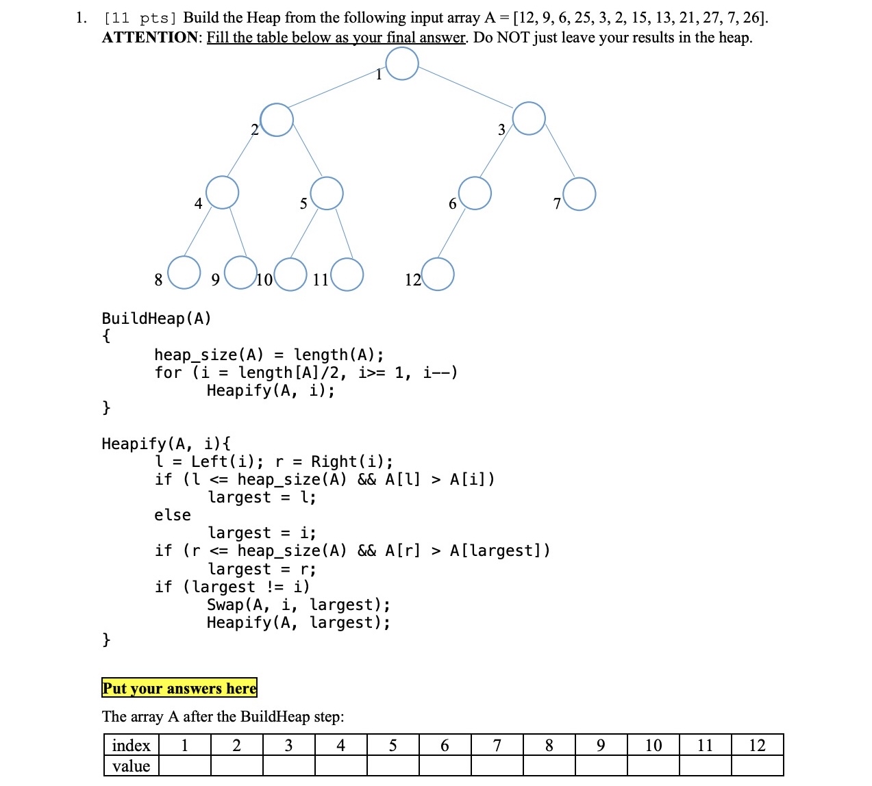 Solved Answer ASAP please Build the Heap from the following | Chegg.com