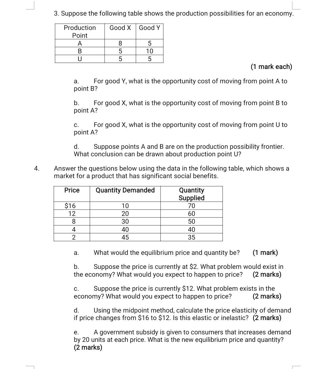 Solved 3. Suppose the following table shows the production | Chegg.com