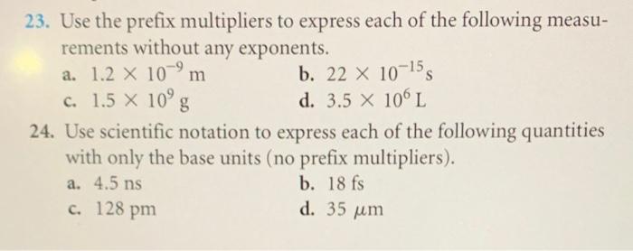 Solved 23.use the prefix multipliers to express each of the | Chegg.com