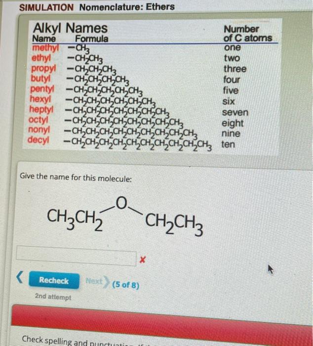 Solved SIMULATION Nomenclature: Ethers Alkyl Names Name | Chegg.com