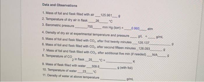 Solved Data and Observations 1. Mass of foil and flask | Chegg.com