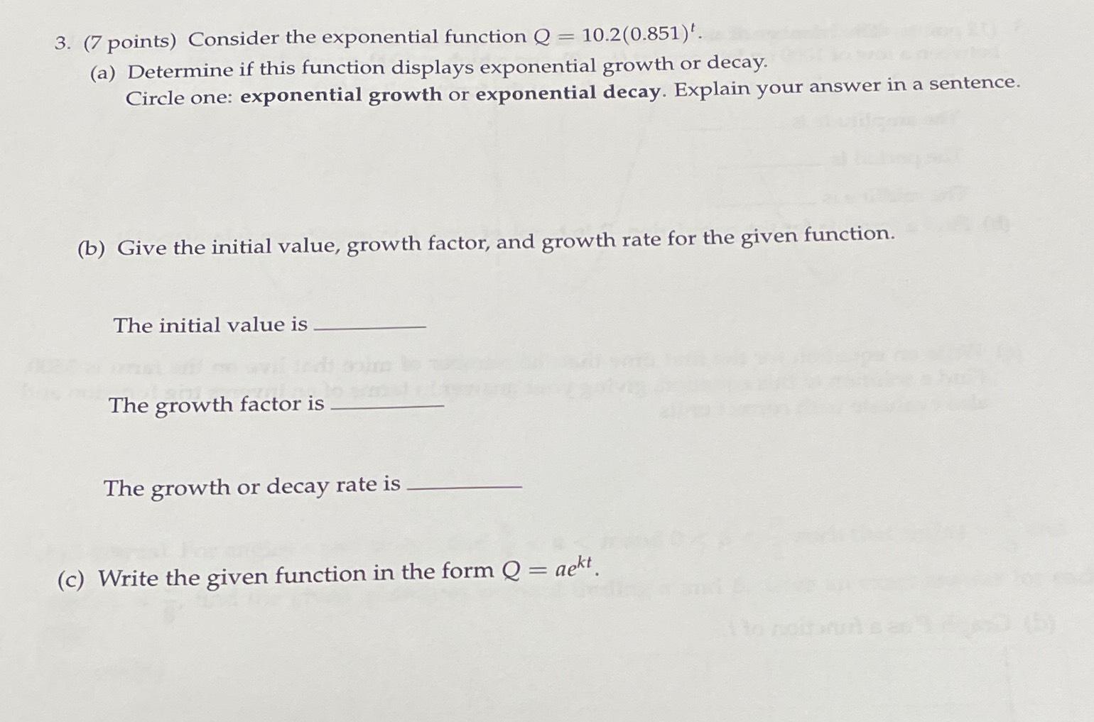 Solved (7 ﻿points) ﻿Consider the exponential function | Chegg.com