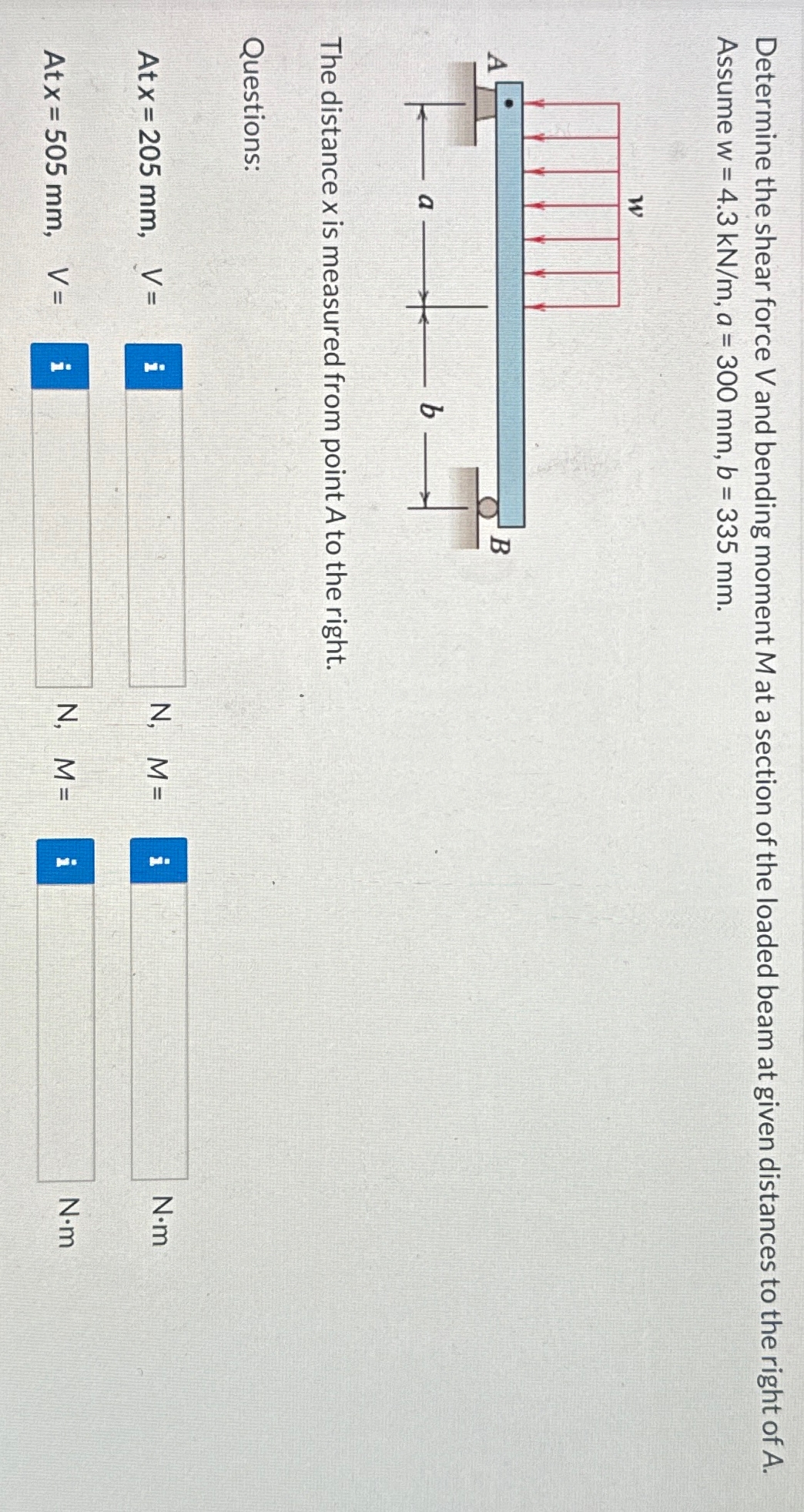 Solved Determine the shear force V ﻿and bending moment M ﻿at | Chegg.com