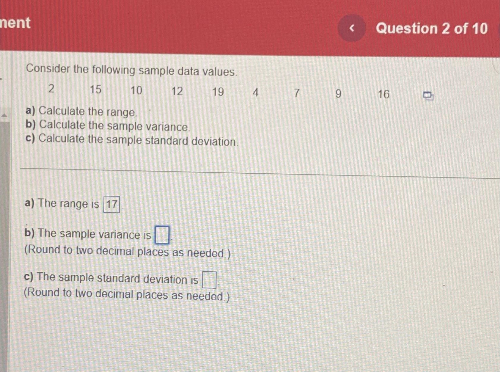 Solved Question 2 ﻿of 10Consider the following sample data | Chegg.com