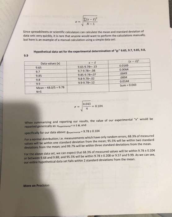 Lab 1: Intro to Experimental Error & Uncertainty | Chegg.com