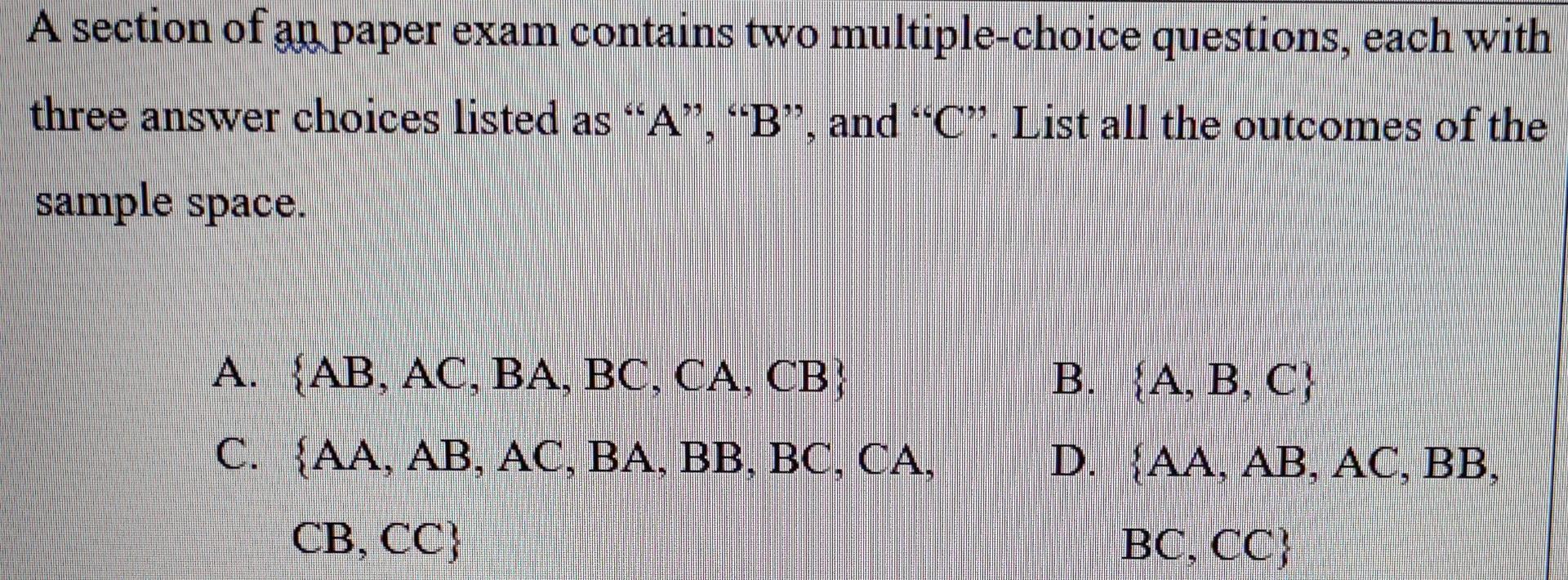 Solved A section of an paper exam contains two | Chegg.com