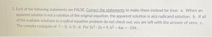 Solved 2. Each of the following statements are FALSE. | Chegg.com