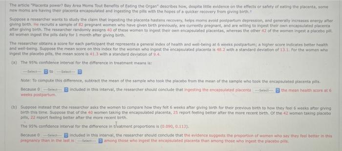 Solved The article "Placenta pover? Eay Area Mams Tout | Chegg.com