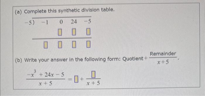 Solved (a) Complete this synthetic division table. (b) Write | Chegg.com