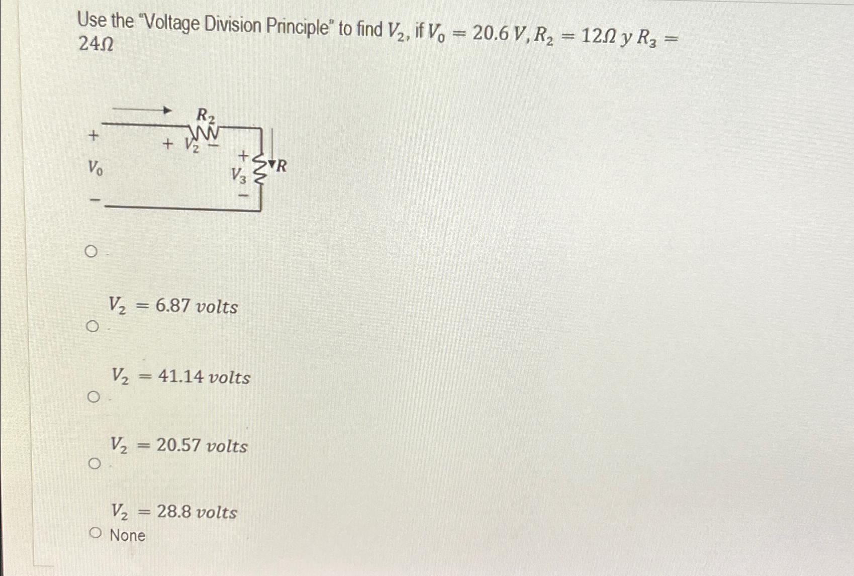 Solved Use the "Voltage Division Principle" to find V_(2), | Chegg.com