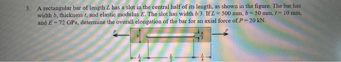 Solved 3. A rectangular bar of length L has a slot in the | Chegg.com