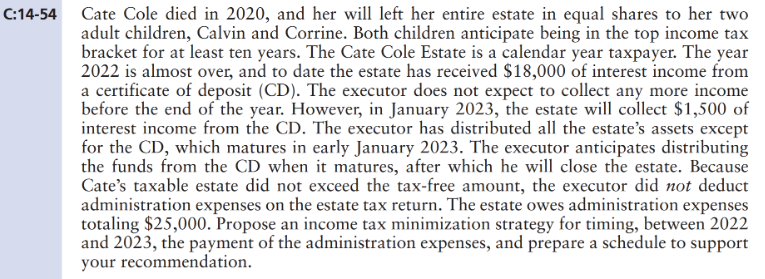 Solved C:14-54 ﻿Cate Cole died in 2020, ﻿and her will left | Chegg.com