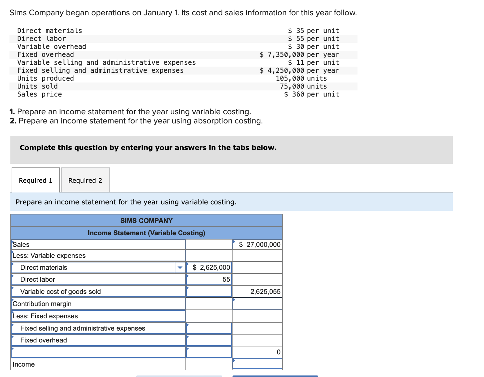 Sims Company began operations on January 1. ﻿Its cost | Chegg.com