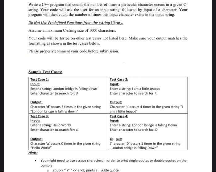 Solved Write a C++ program that counts the number of times a | Chegg.com