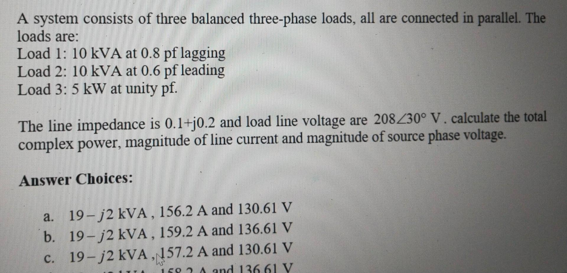 Solved A system consists of three balanced three-phase | Chegg.com