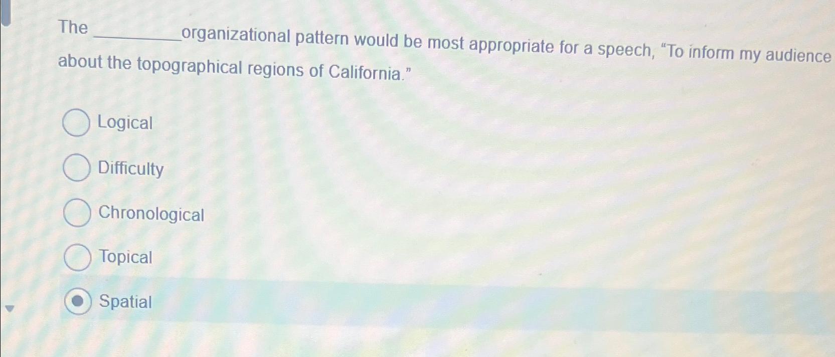 Solved The organizational pattern would be most appropriate | Chegg.com