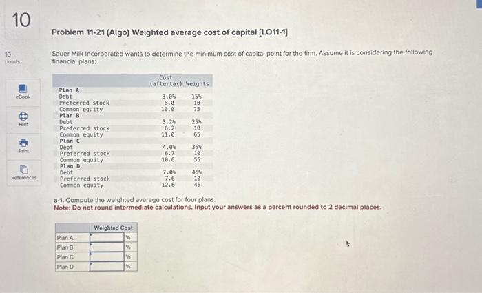 Solved Problem 11-21 (Algo) Weighted average cost of capital | Chegg.com