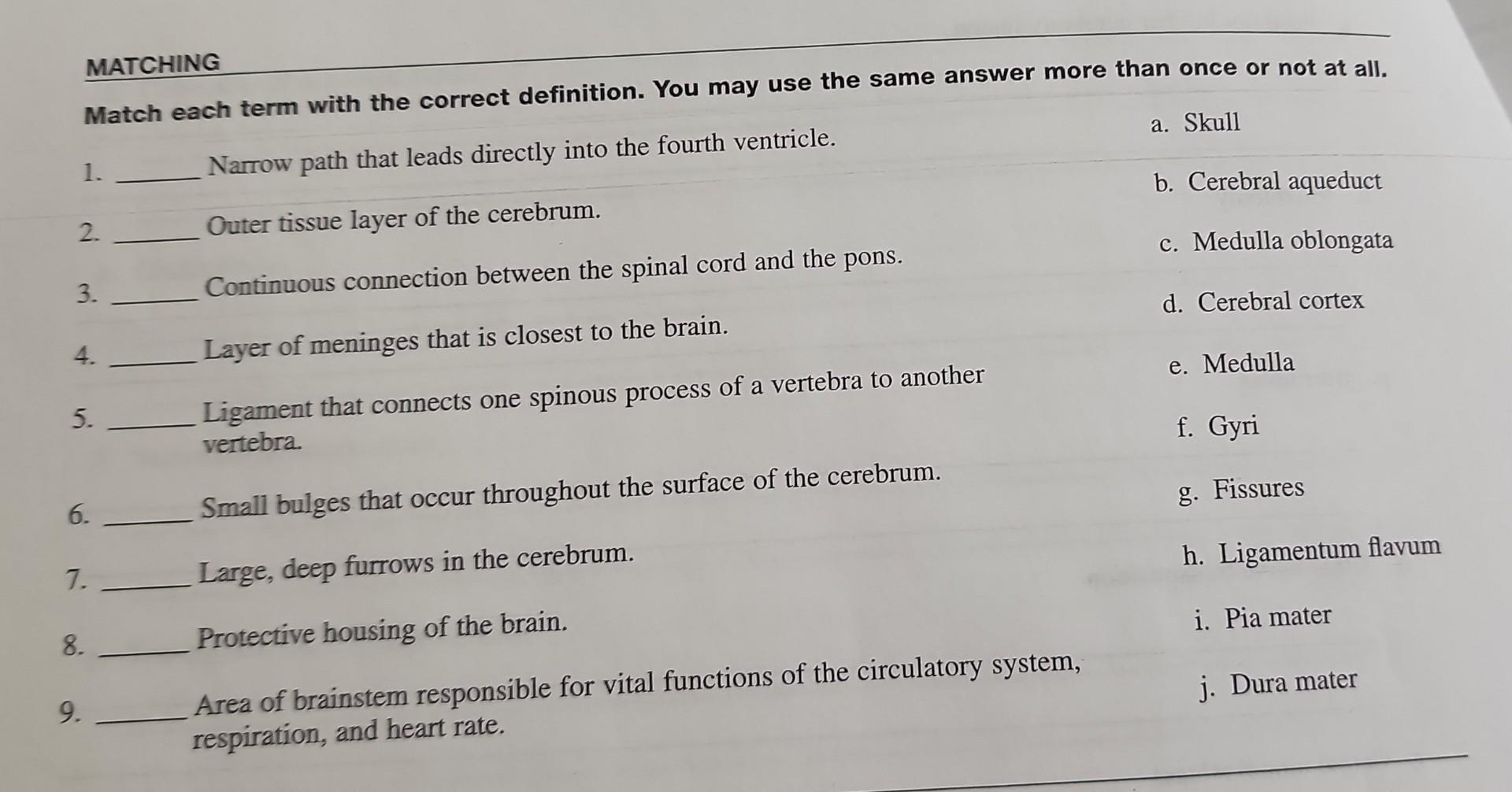 Solved MATCHING Match each term with the correct definition. | Chegg.com