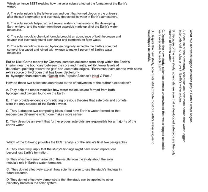 Solved Which sentence BEST explains how the solar nebula | Chegg.com