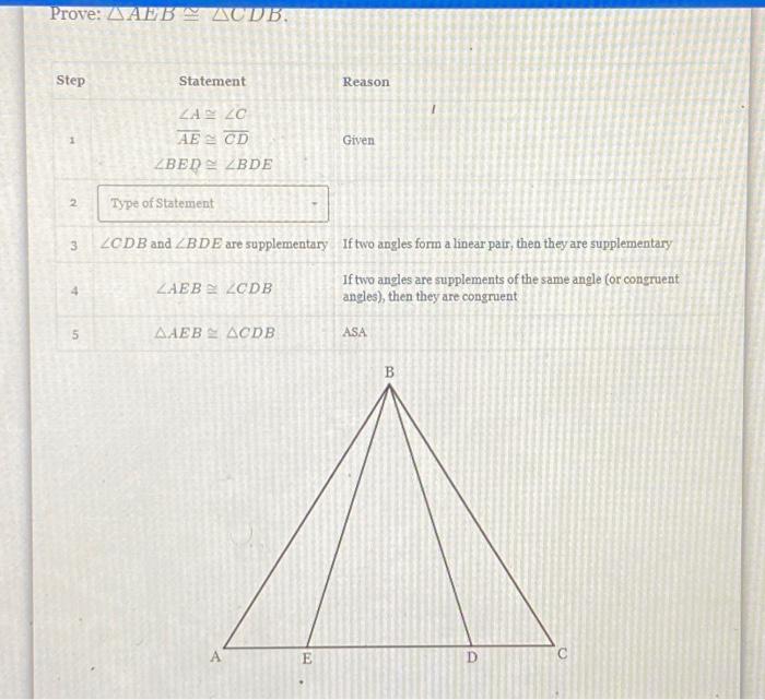 Solved Fill in the missing statement and reason of the proof | Chegg.com