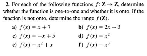 Solved For each of the functions f: Z rightarrow Z, | Chegg.com