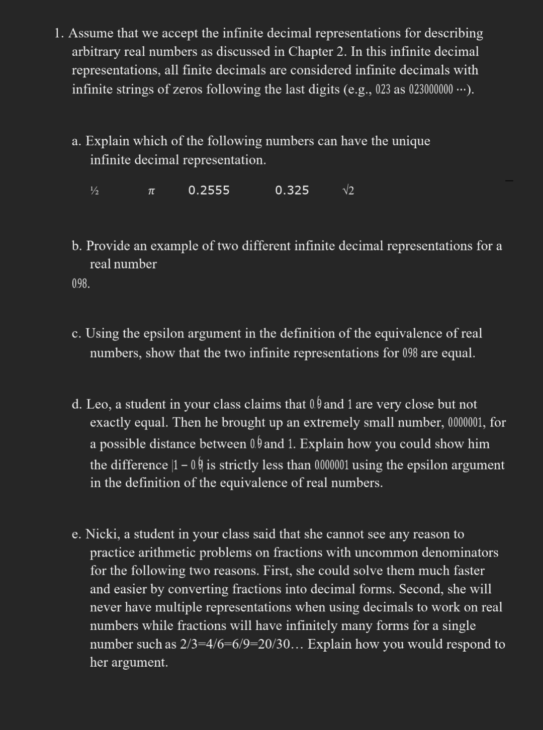 Solved 1. Assume that we accept the infinite decimal | Chegg.com