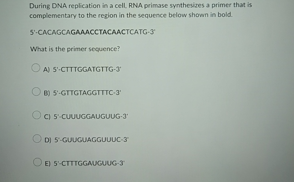 Solved During DNA replication in a cell, RNA primase | Chegg.com