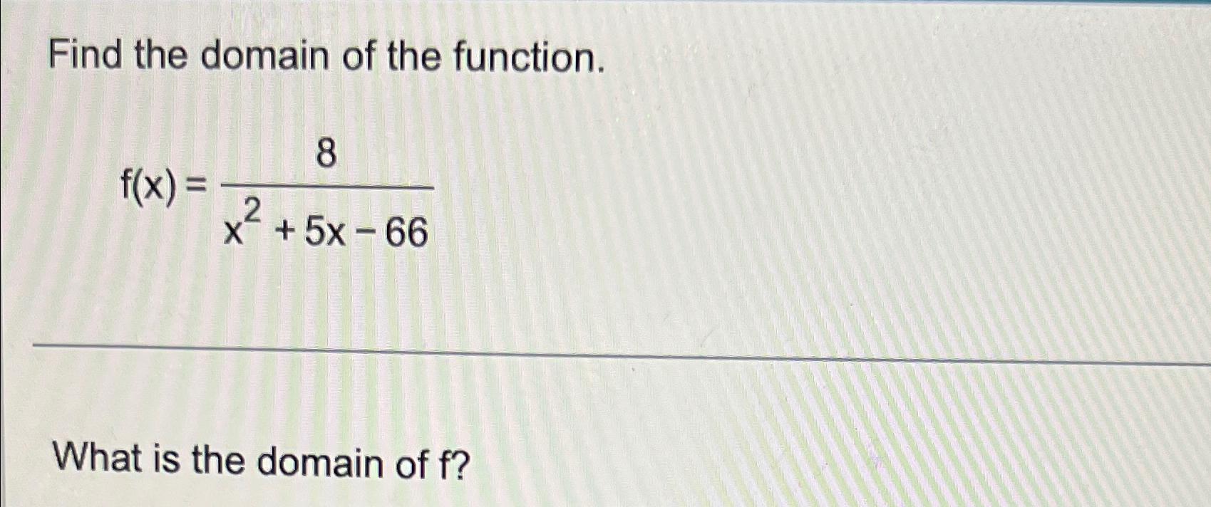 Solved Find the domain of the function.f(x)=8x2+5x-66What is | Chegg.com