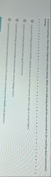 Solved A nurse is teaching a client about diagnostic urinary | Chegg.com