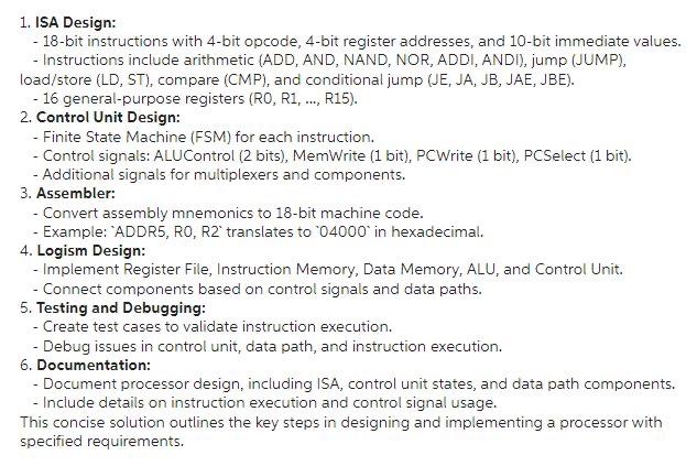 Solved 1. ISA Design: - 18-bit instructions with 4-bit | Chegg.com