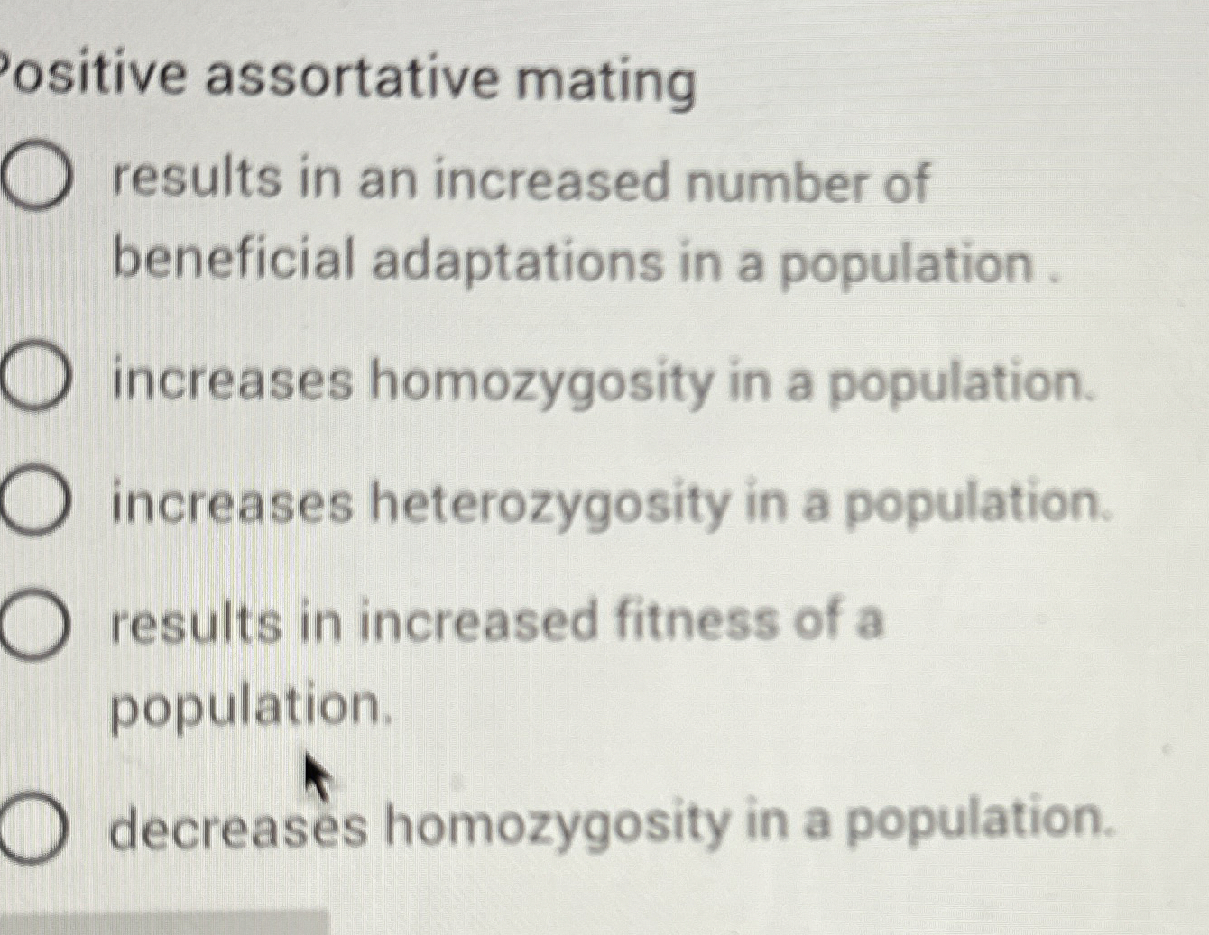 Solved ositive assortative matingresults in an increased | Chegg.com