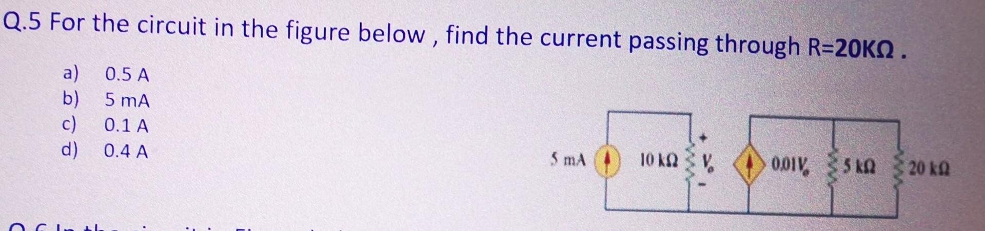 Solved Q.5 For the circuit in the figure below, find the | Chegg.com
