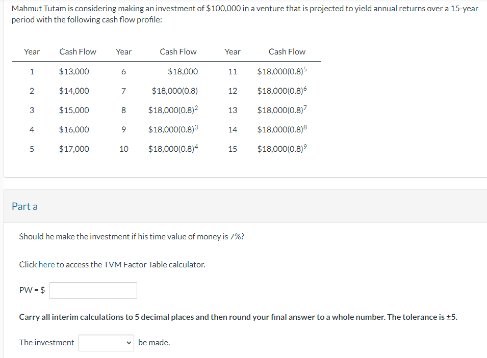 Solved Mahmut Tutam is ﻿considering making an ﻿investment of | Chegg.com