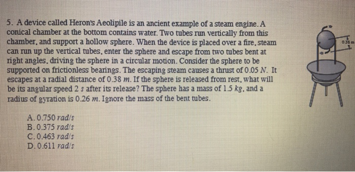 Solved 5. A device called Heron's Aeolipile is an ancient | Chegg.com
