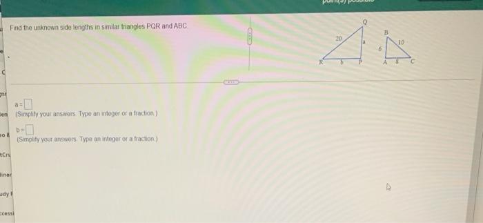 Solved Find the unknown side lengths in similar triangles | Chegg.com