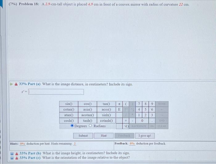 Solved (796) Problem 18: A 2.9-cm-tall object is placed 4.9 | Chegg.com