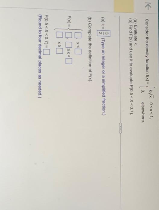 Solved Consider the density function f(x)={kx,0,0 | Chegg.com