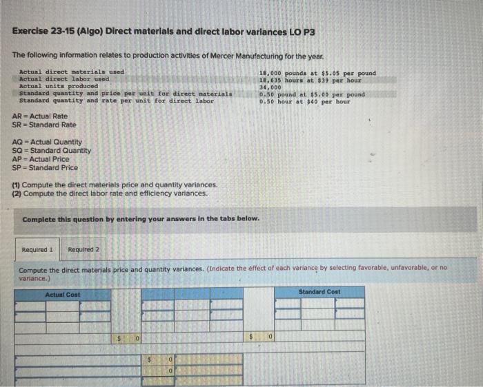Solved Exercise 23-15 (Algo) Direct materlals and direct | Chegg.com