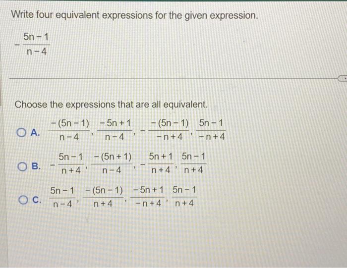 Solved Write four equivalent expressions for the given | Chegg.com