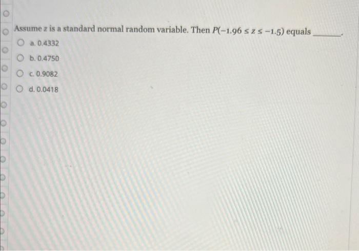 Solved Assume z is a standard normal random variable. Then | Chegg.com