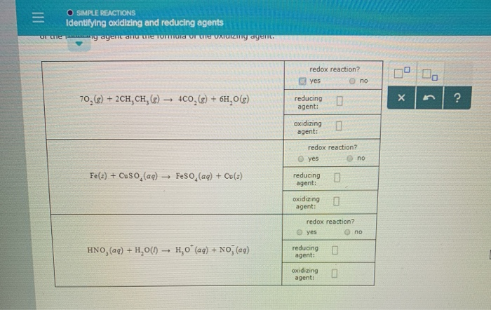 Solved O SIMPLE REACTIONS Identifying oxidizing and reducing | Chegg.com