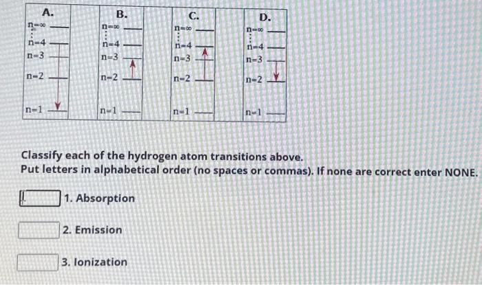 Solved Classify each of the hydrogen atom transitions above. | Chegg.com