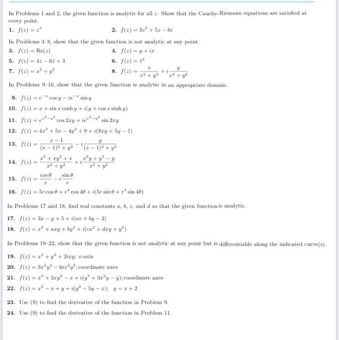 Solved y + In Problems 1 and 2, the given function is | Chegg.com