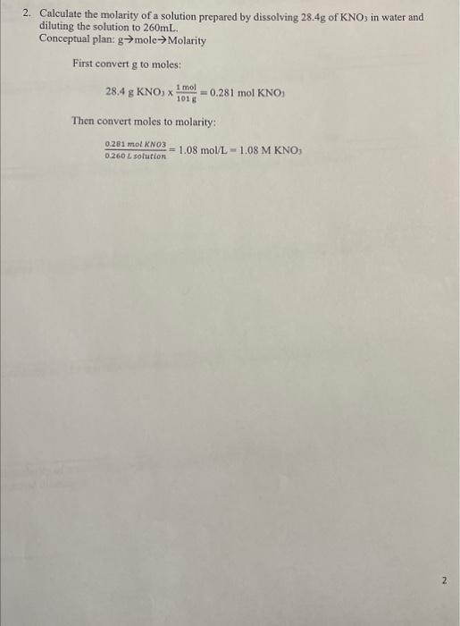 Solved 2. Calculate the molarity of a solution prepared by | Chegg.com