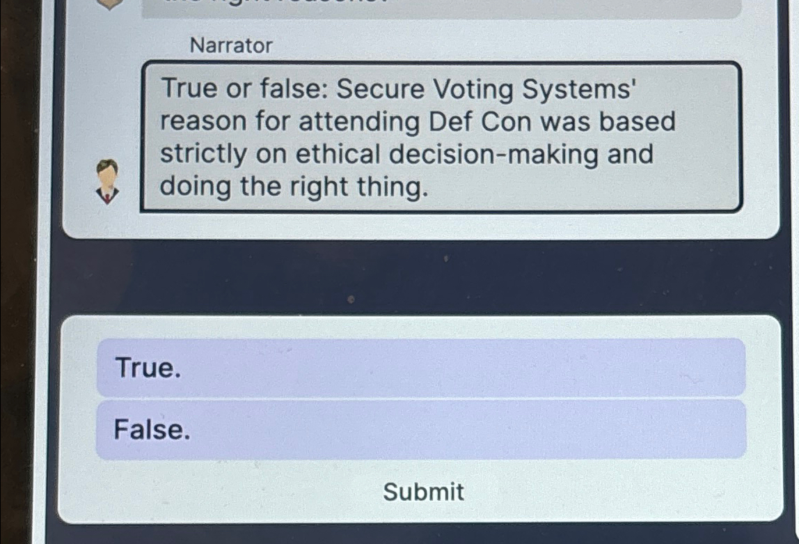 Solved NarratorTrue or false: Secure Voting Systems' reason | Chegg.com