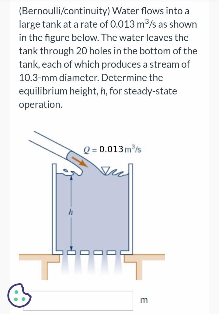 Solved (Bernoulli/continuity) Water flows into a large tank | Chegg.com