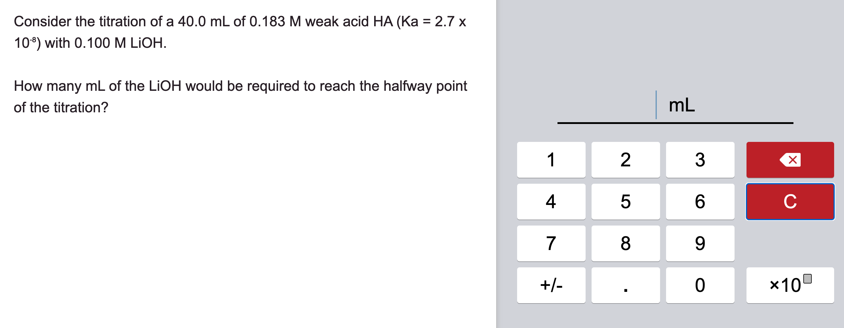 Solved Consider the titration of a 40.0 ﻿mL of 0.183 ﻿M weak | Chegg.com