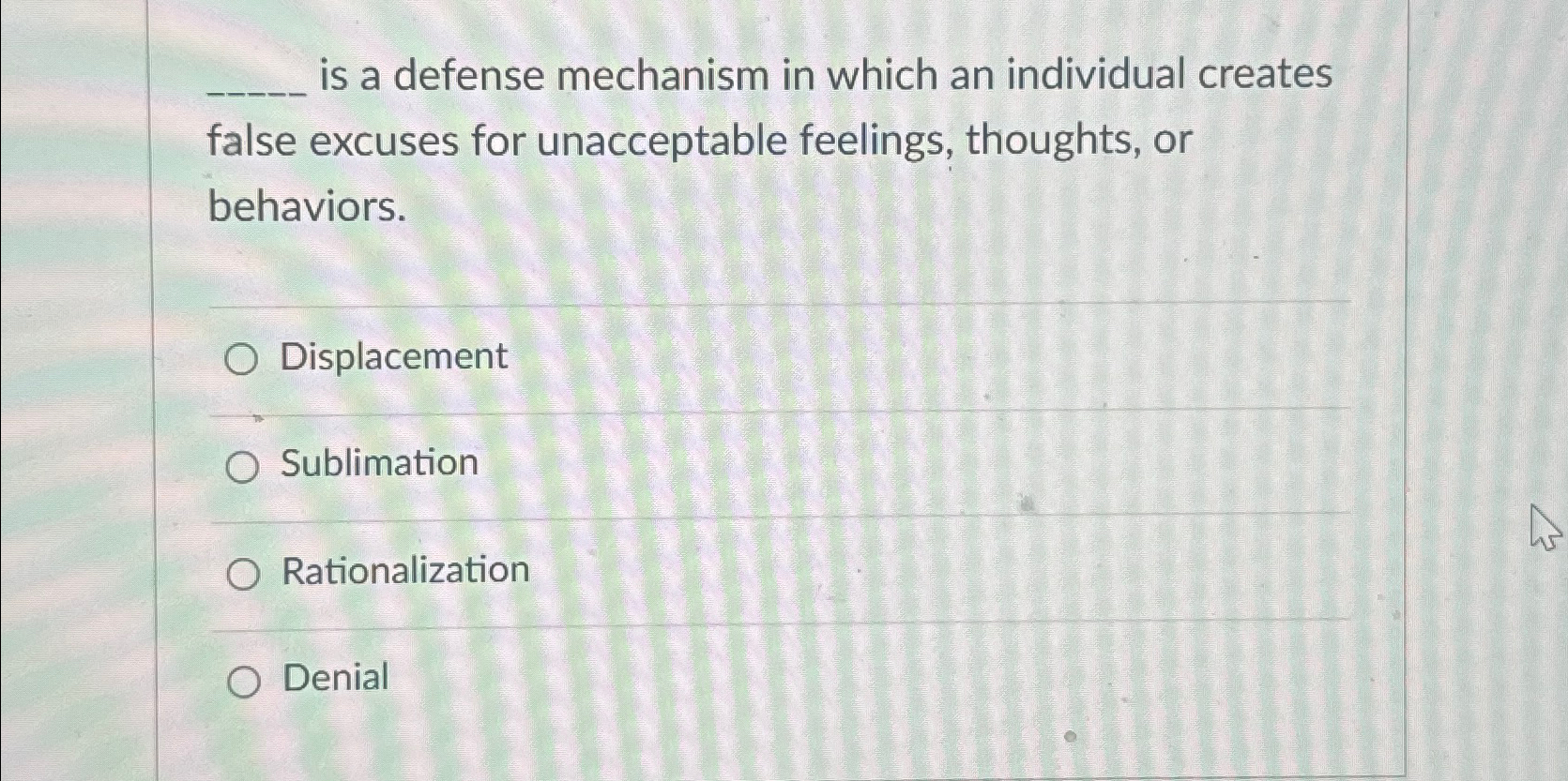 Solved q, ﻿is a defense mechanism in which an individual | Chegg.com