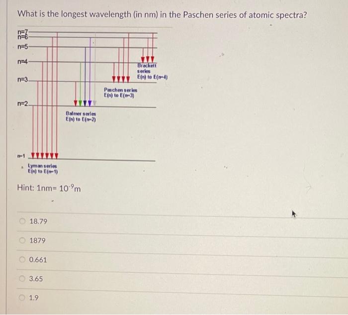 Solved What is the longest wavelength (in nm ) in the | Chegg.com