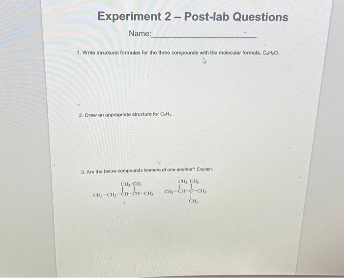 Solved Experiment 2 - Post-lab Questions Name: 1. Write | Chegg.com Solved Experiment 2 - Post-lab Questions Name: 1. Write | Chegg.com